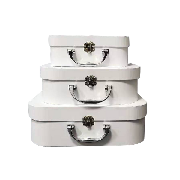 Plain Ivory White Cardboard Suitcase Gift Box With Metal Handle Set