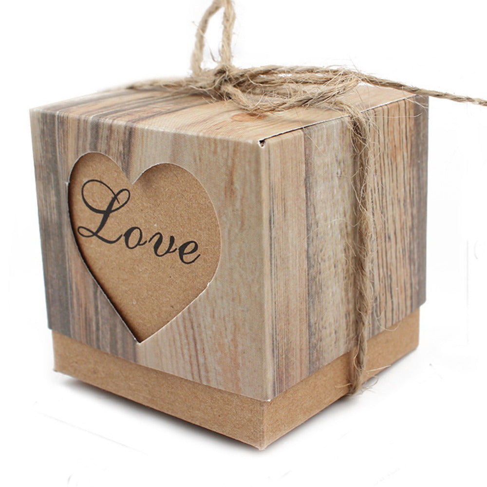 10PCS/Handmade Kraft Paper Gift Box with Heart Shape Cutting